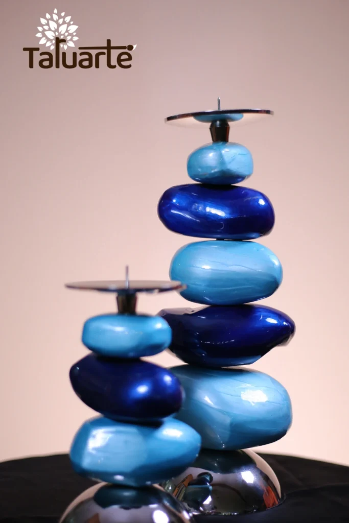 Blue Stonned Candle Stand Pair - Taruarte